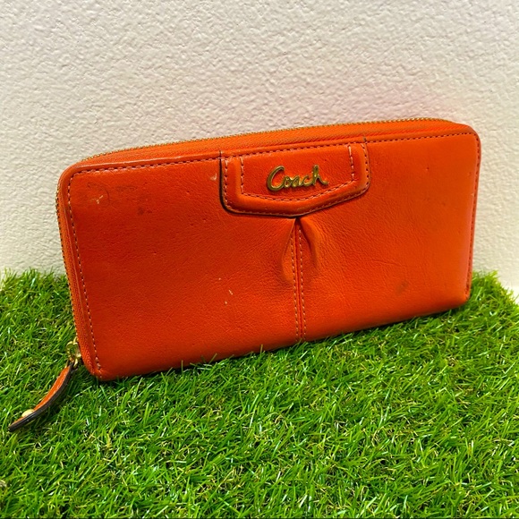 Coach | Bags | Coach Orange Full Leather Zip Around Large Wallet | Poshmark